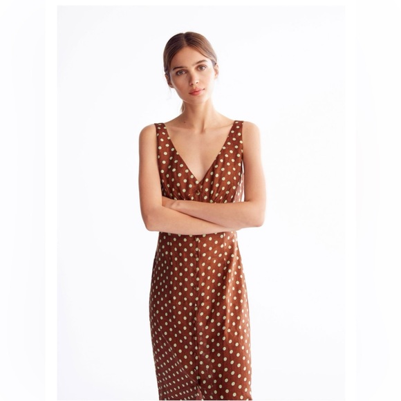 Uterque | Dresses | Uterque Brown Polka Dot Linen Dress | Poshmark